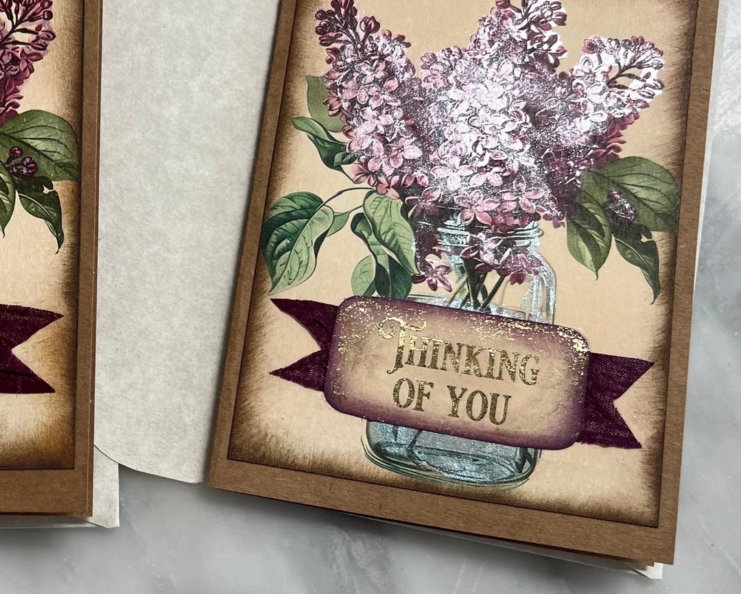 Small Pair of Thinking of You Note Cards Mason Jar of Purple Lilacs - Etsy
