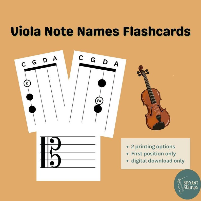 Viola Note Name Flashcards | First Position Finger Placements | Note ...