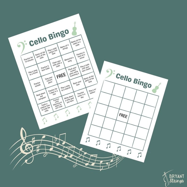 Cello Bingo Printable Practice Log Cello Lesson Beginner Cello Student ...