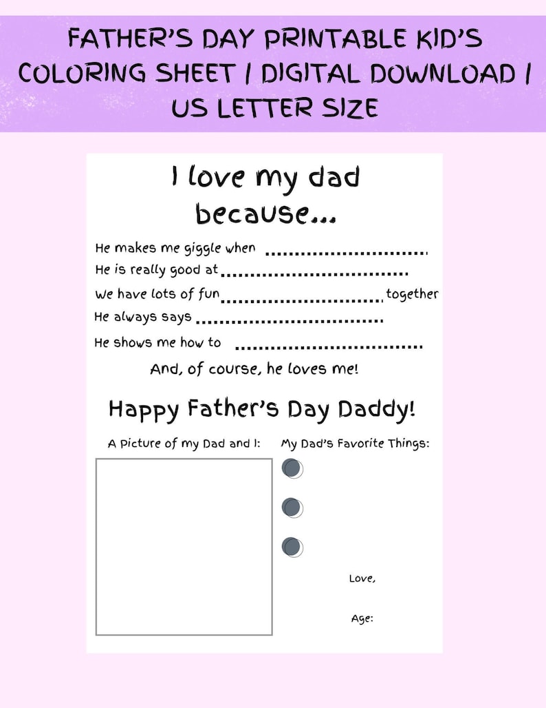 Father's Day Gift Worksheet | Fill in the Blanks | for Kids | Digital ...