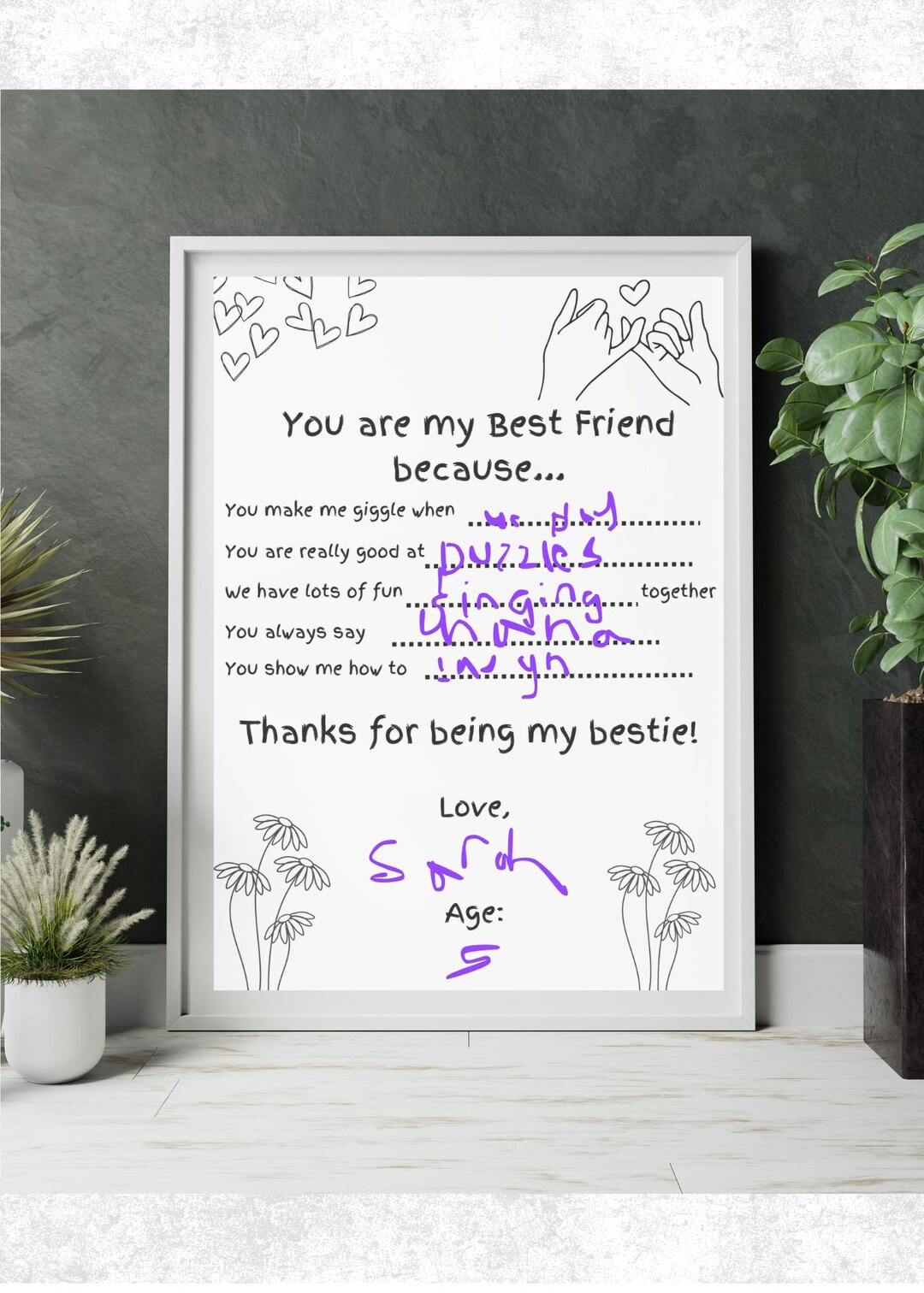 You're My Best Friend Because | Printable Gift | Worksheet for Kids ...
