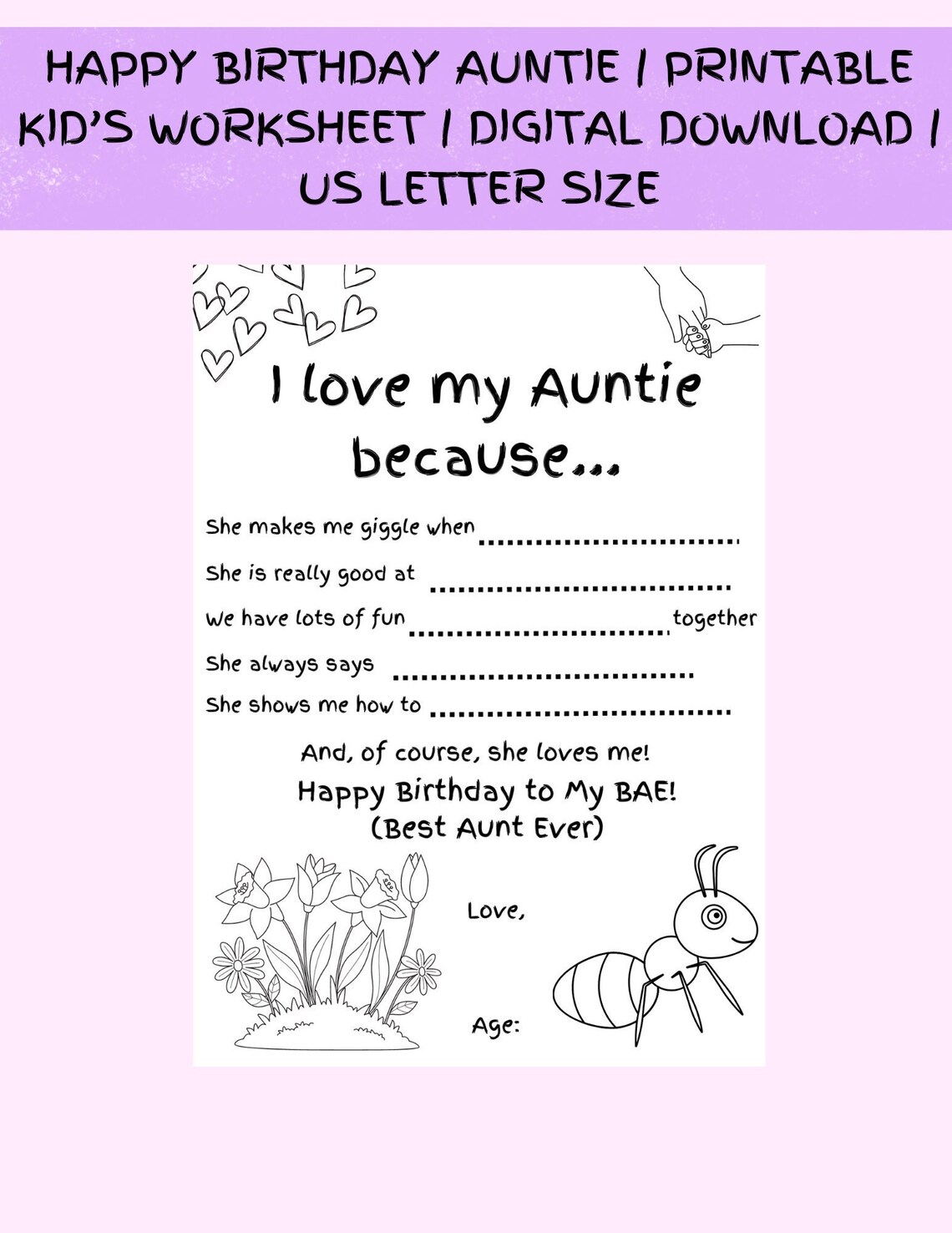 Happy Birthday Gift to My Aunt | Worksheet for Kids | Fill in the ...