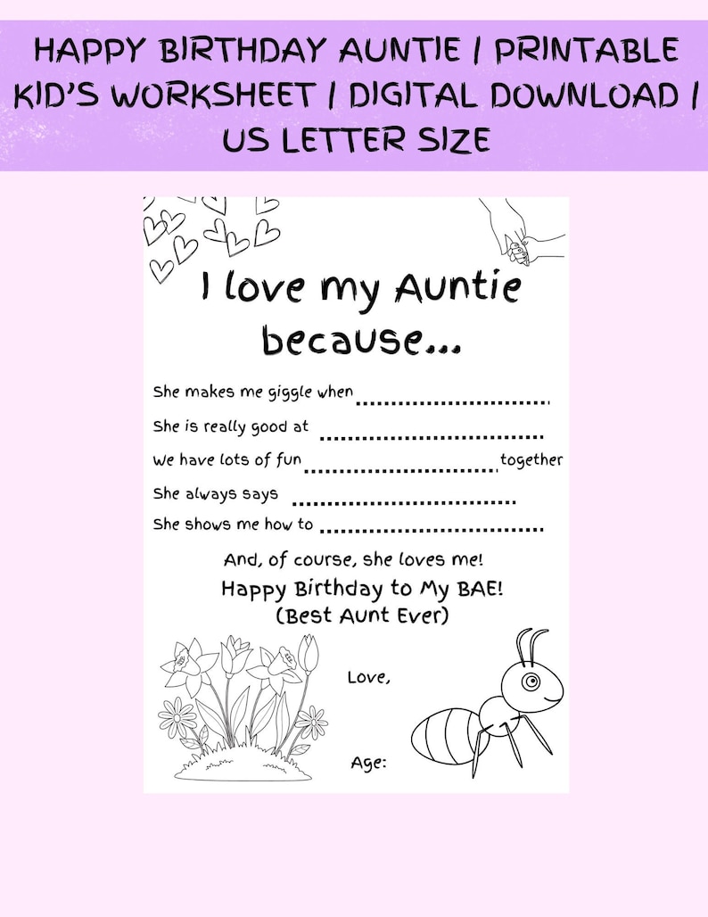 Happy Birthday Gift to My Aunt | Worksheet for Kids | Fill in the ...