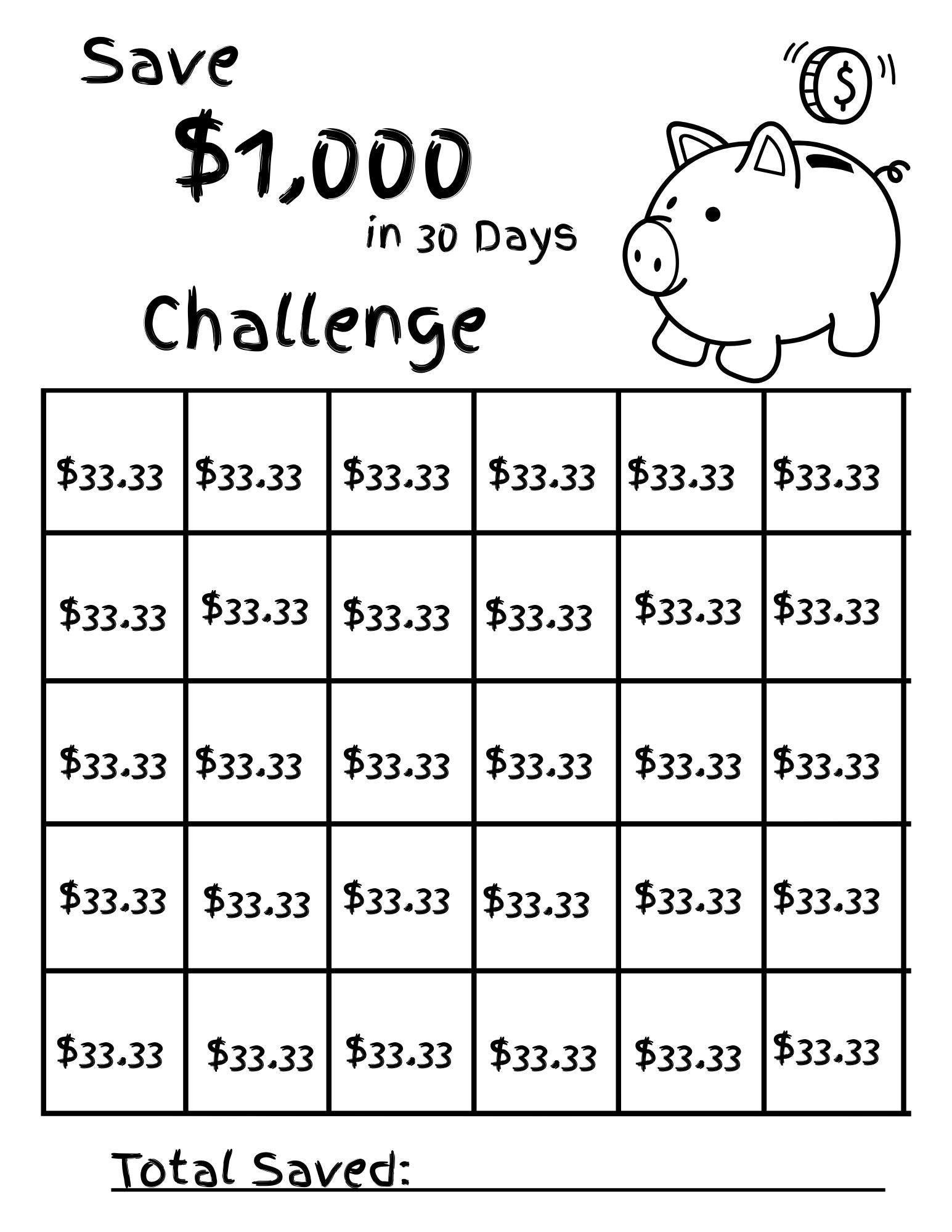 Printable Savings Challenge | Save 1000 Dollars in 30 Days | Budget ...