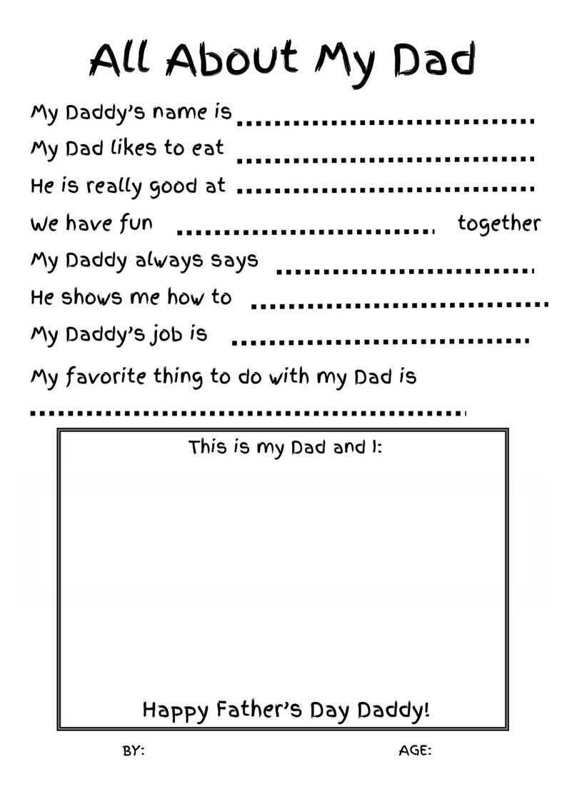 All About My Dad Father's Day Questionnaire | Fill in the Blanks | Easy ...