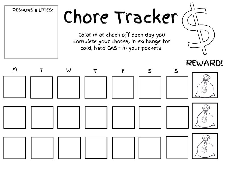 Kids Chore Tracker | Weekly Reward Chart | Printable PDF - Etsy