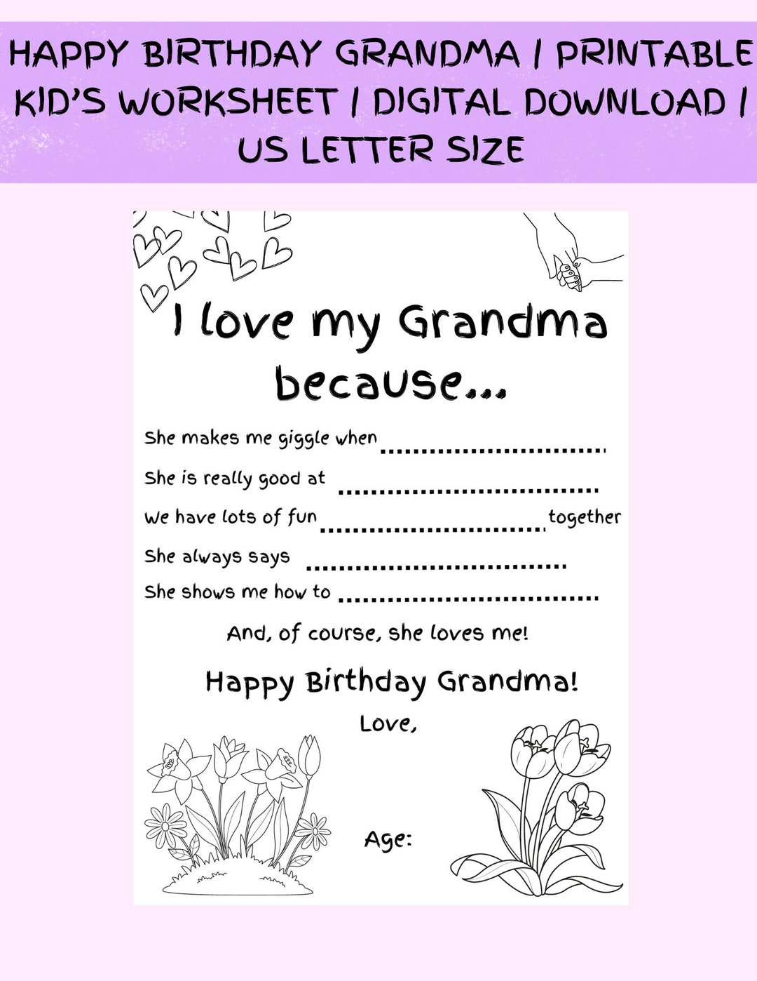 Happy Birthday Gift to Grandma | Worksheet for Kids | Fill in the ...