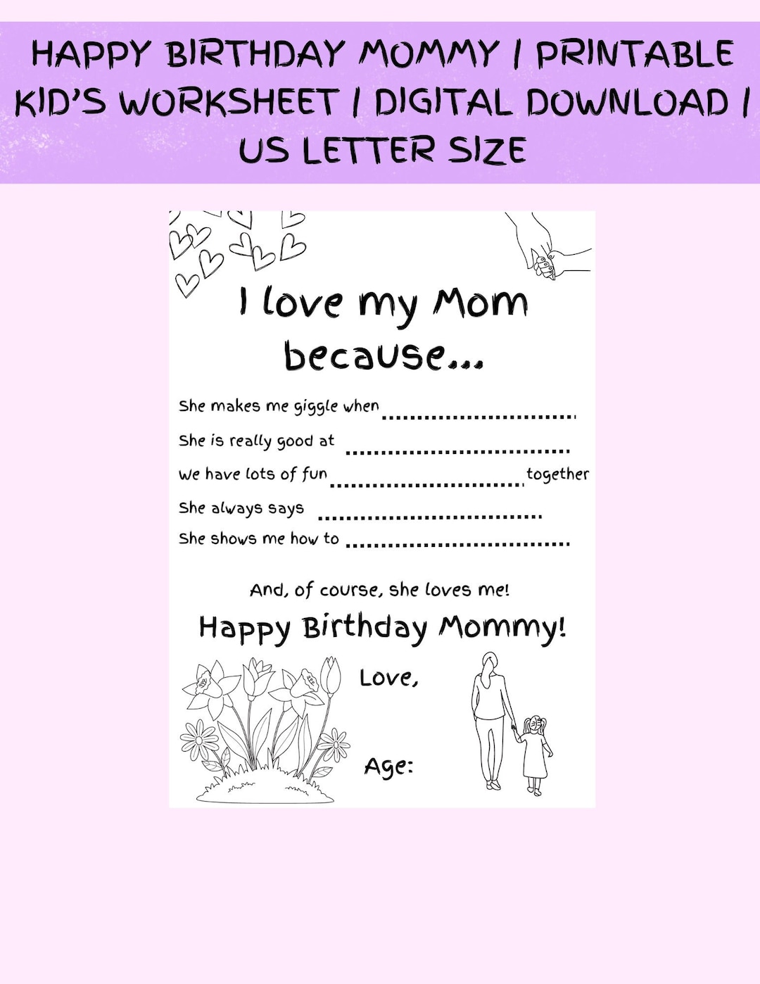 Happy Birthday Gift to Mom | Worksheet for Kids | Fill in the Blanks ...