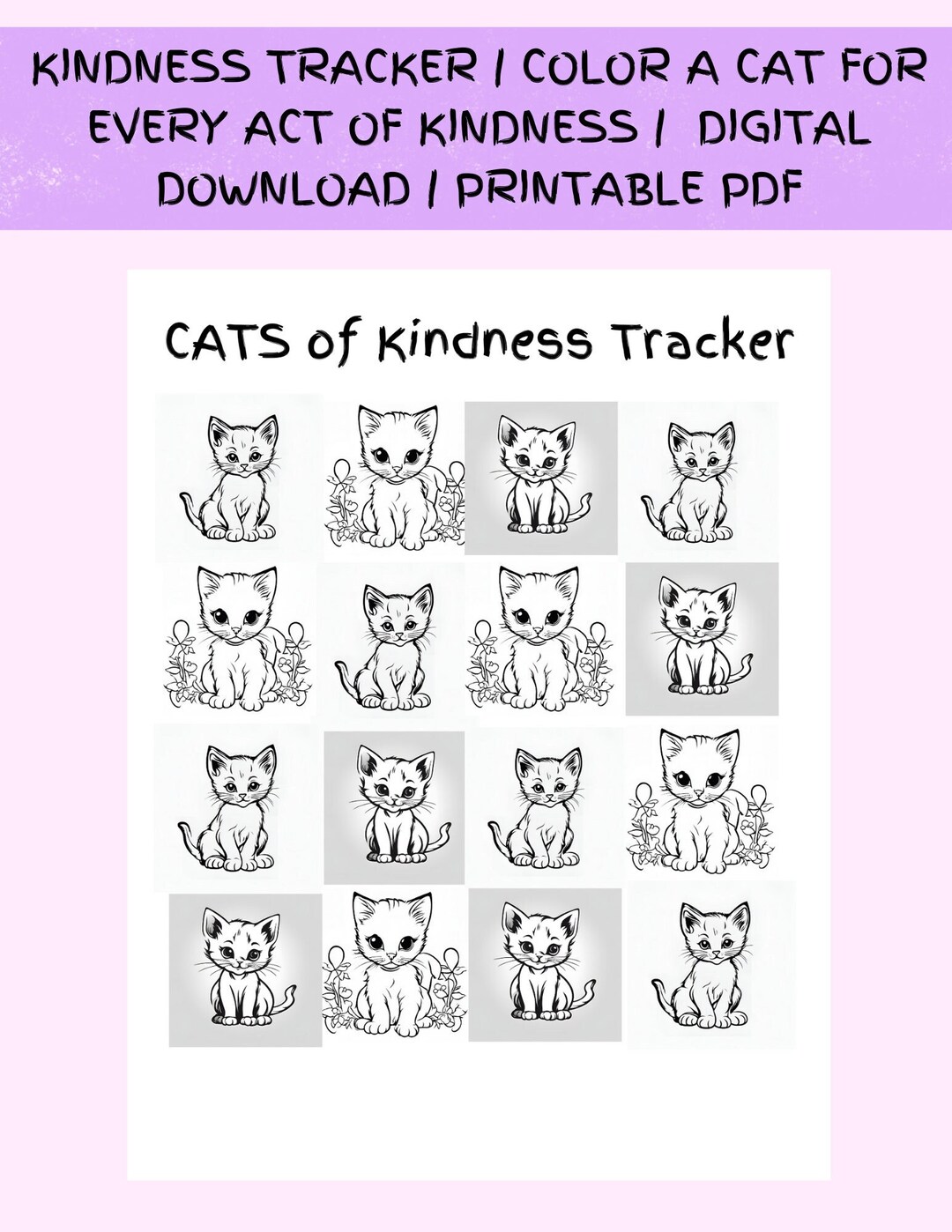Kindness Tracker | Color a Cat With Each Act of Kindness | Coloring ...