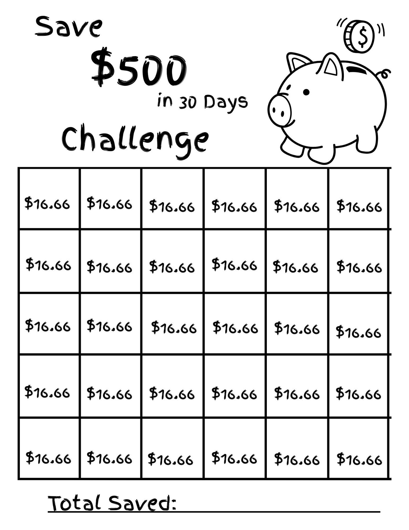 Printable Savings Challenge | Save 500 Dollars in 30 Days | Budget ...