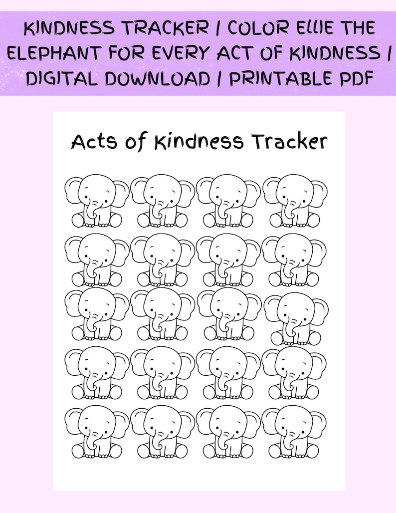 Kindness Tracker | Color Ellie the Elephant With Each Act of Kindness ...