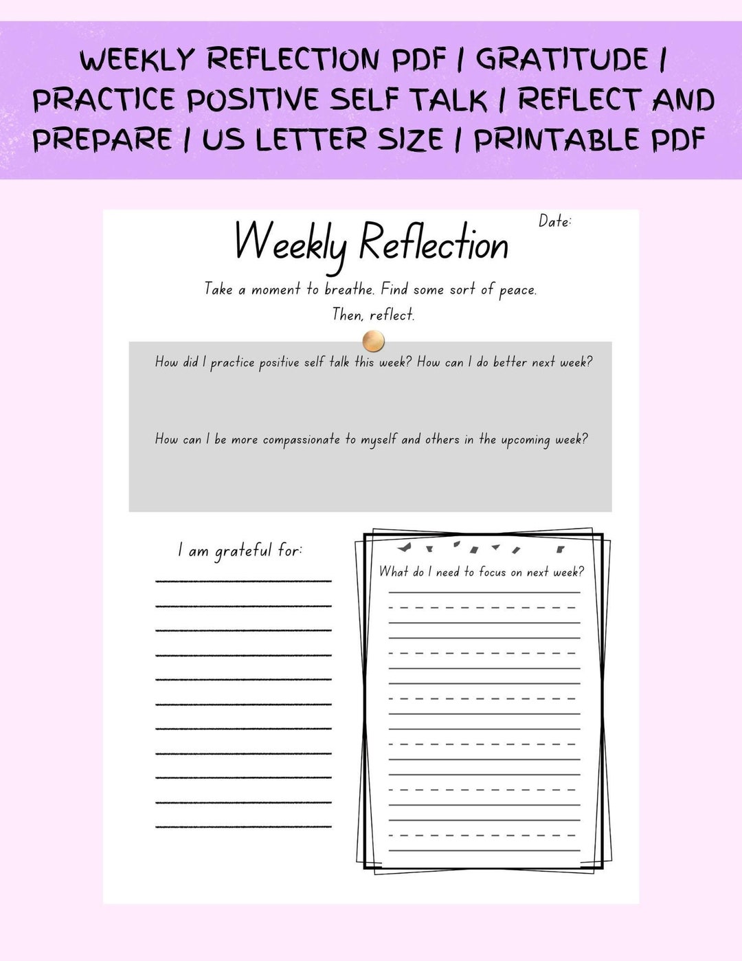 Weekly Reflection Page | Digital Download | Printable PDF | Minimalist ...