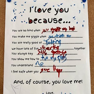 I Love You Because | Printable Gift | Worksheet for Kids or Adults ...