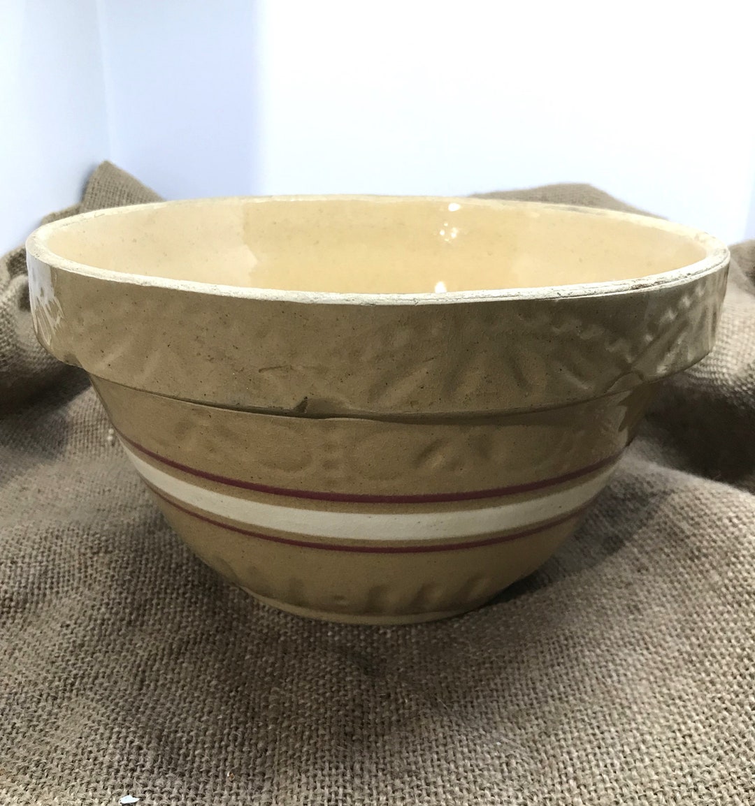 Vintage Yellow Ware Brown Stripe Pottery Bowl - Etsy