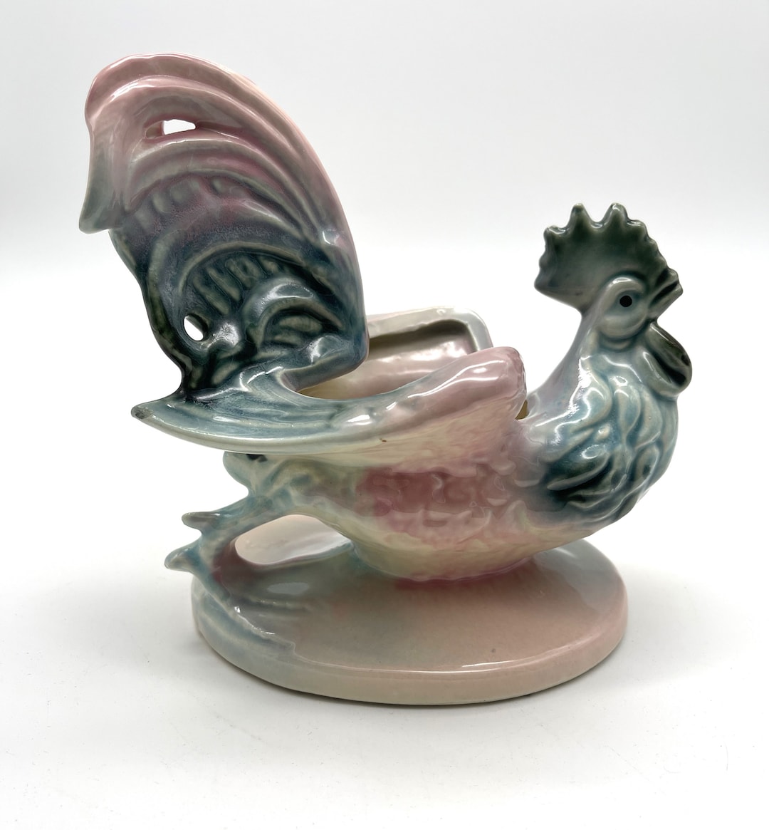 Vintage Hull Rooster Planter: Green & Pink Farmhouse Decor - Etsy