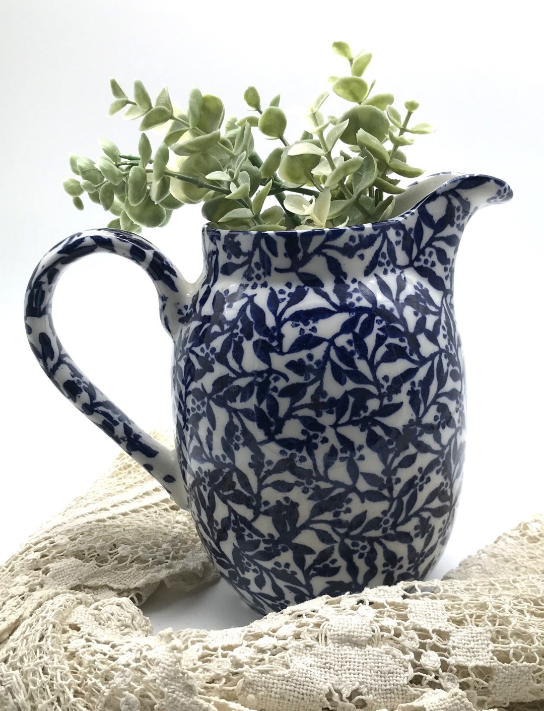 Vintage Blue and White Pitcher Victoriana Made in England - Etsy