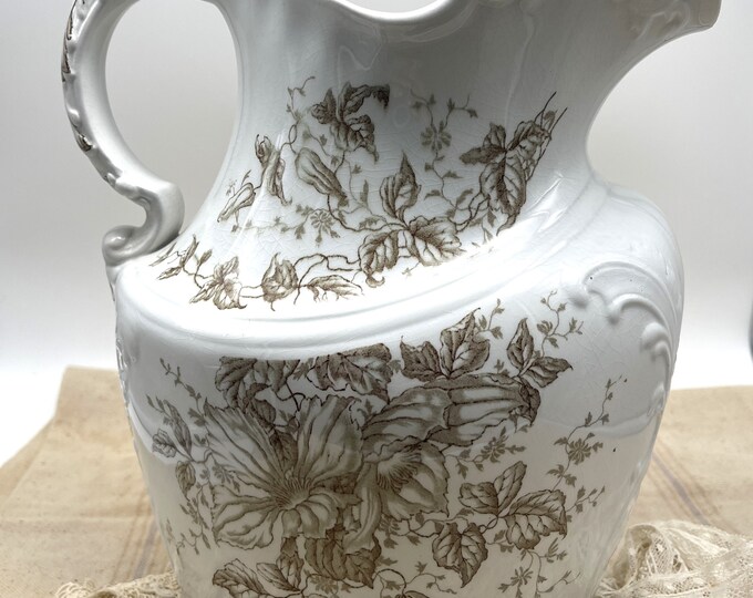 Antique Full Size Pitcher, Brown Transferware Pitcher, Ornate Large ...