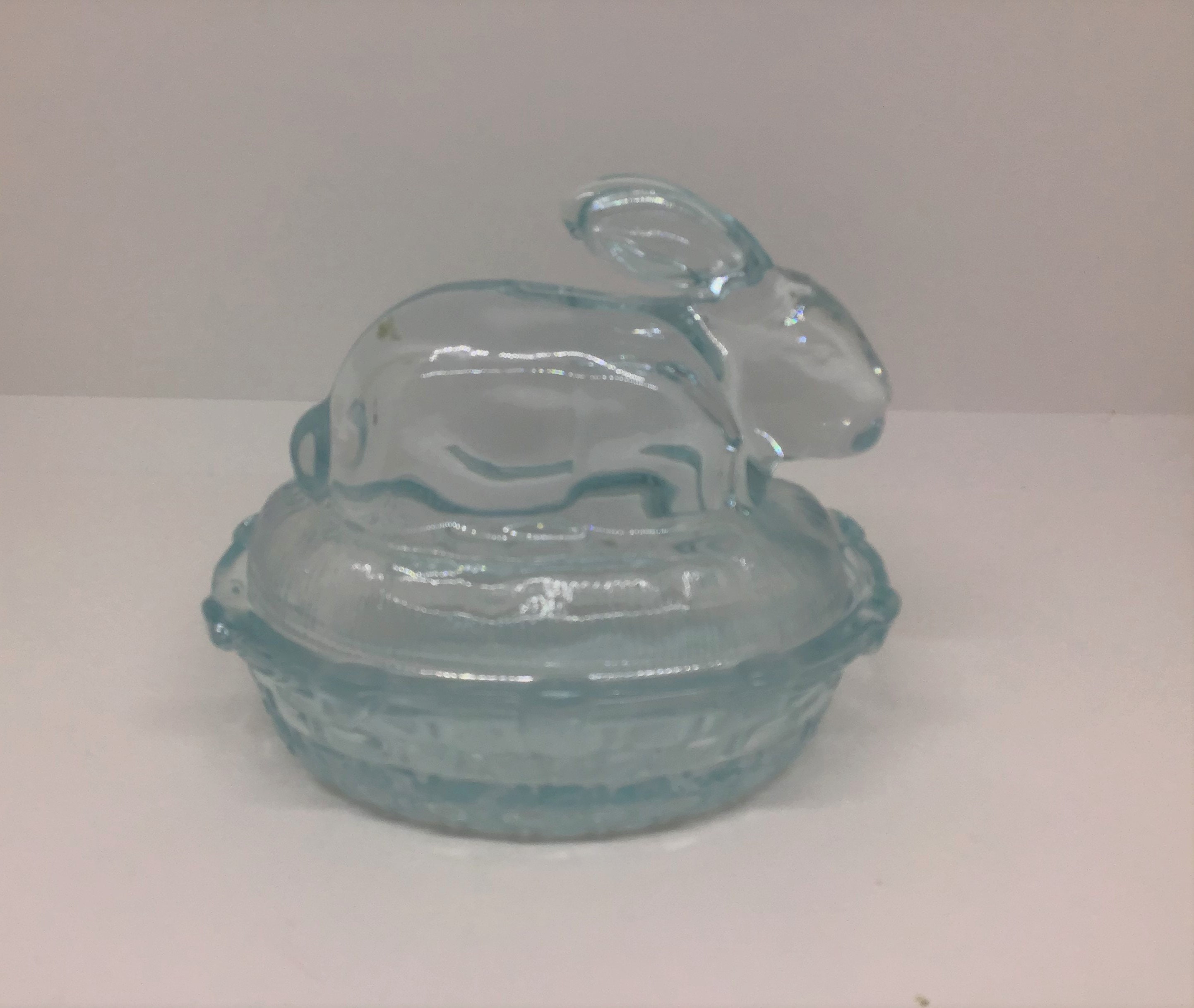 Blue Glass Bunny Rabbit Dish With Lid Bunny on a Nest Dish - Etsy