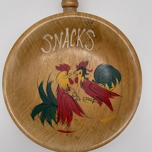 Vintage 1950s Wooden Rooster Snack Bowl: Farmhouse Kitchen Decor - Etsy