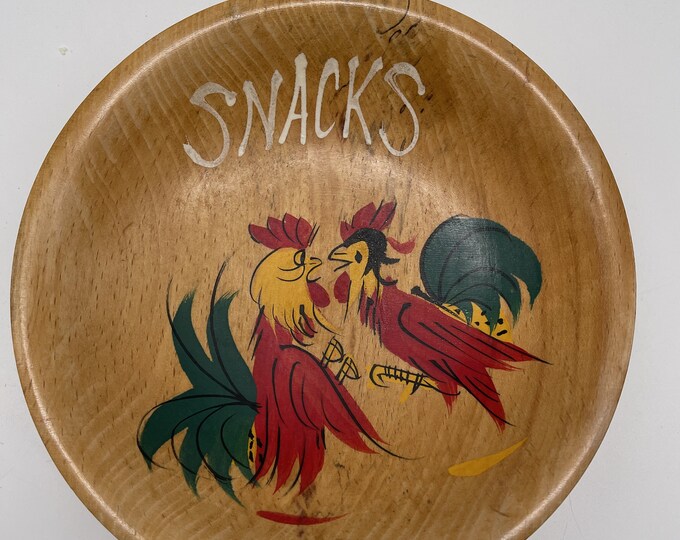 Vintage 1950s Wooden Rooster Snack Bowl: Farmhouse Kitchen Decor - Etsy