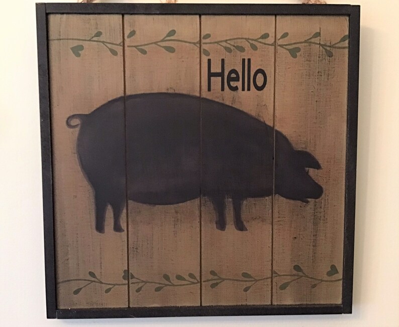 Farmhouse Painted Pig on Wood Farm Pig Sign Pig Wall Art - Etsy