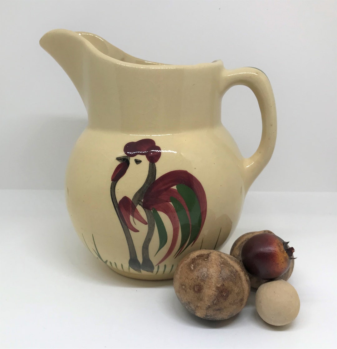 Vintage Watt Yellow Ware Pitcher, Rooster Pitcher, Farmhouse Pitchers ...