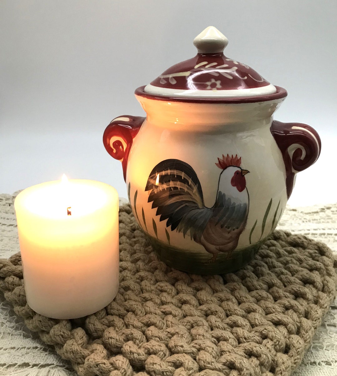 Rooster Jar Canister With Lid, Kitchen Counter Decor, Hand Painted ...