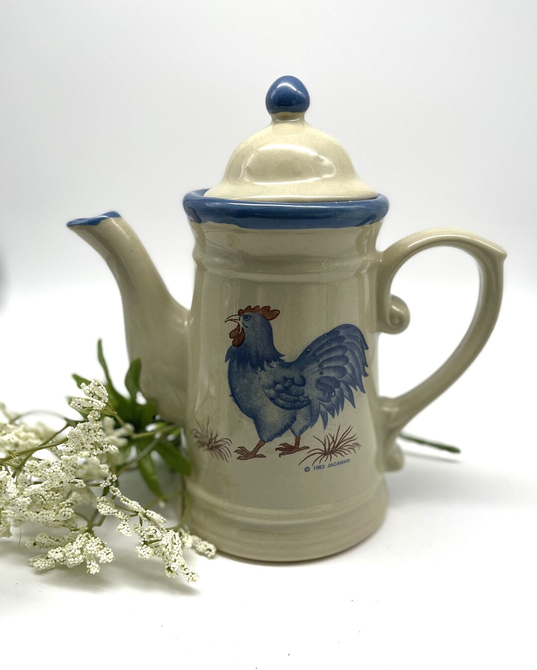 Vintage 1983 Jacaman Pottery Blue Rooster Teapot - Etsy