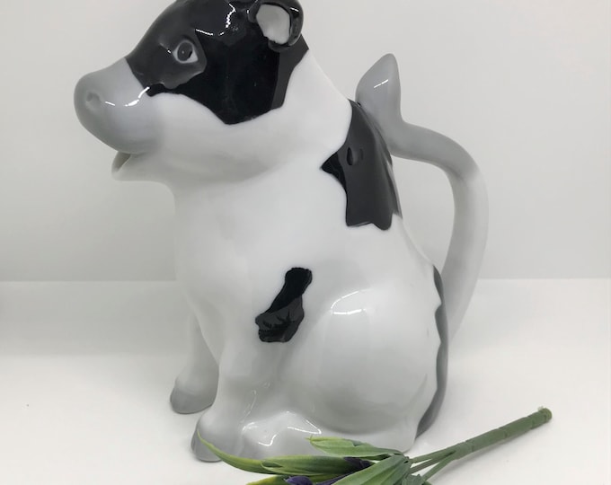 Vintage Black and White Cow Pitcher, 8" Holstein Cow Pitcher Creamer ...