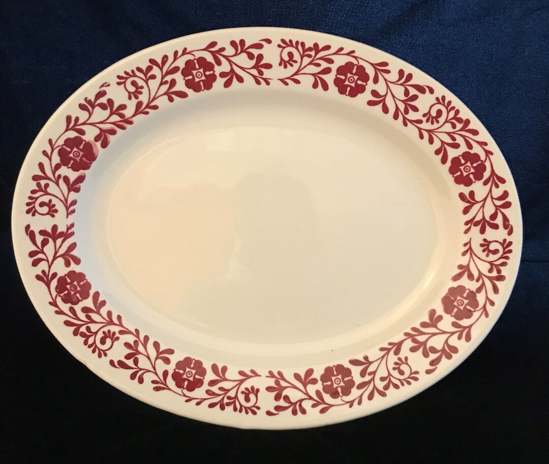 Vintage Red and White Ironstone Oval Platter Plate, Kitchenware Dish ...