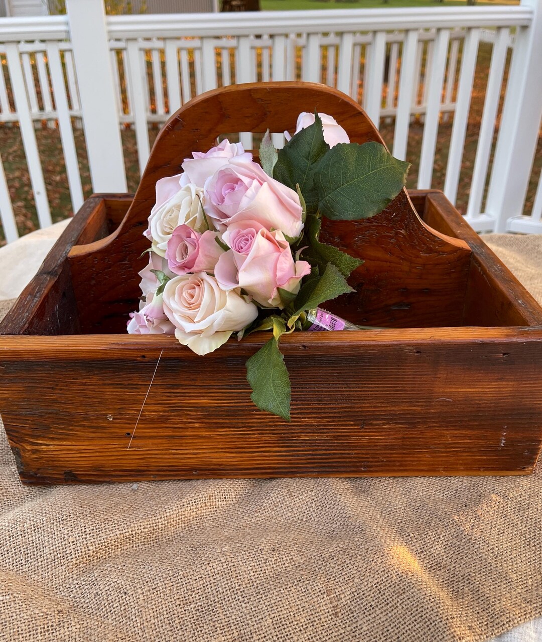 Antique Primitive Wood Tote Box, Garden Tool / Gathering Wooden Box ...