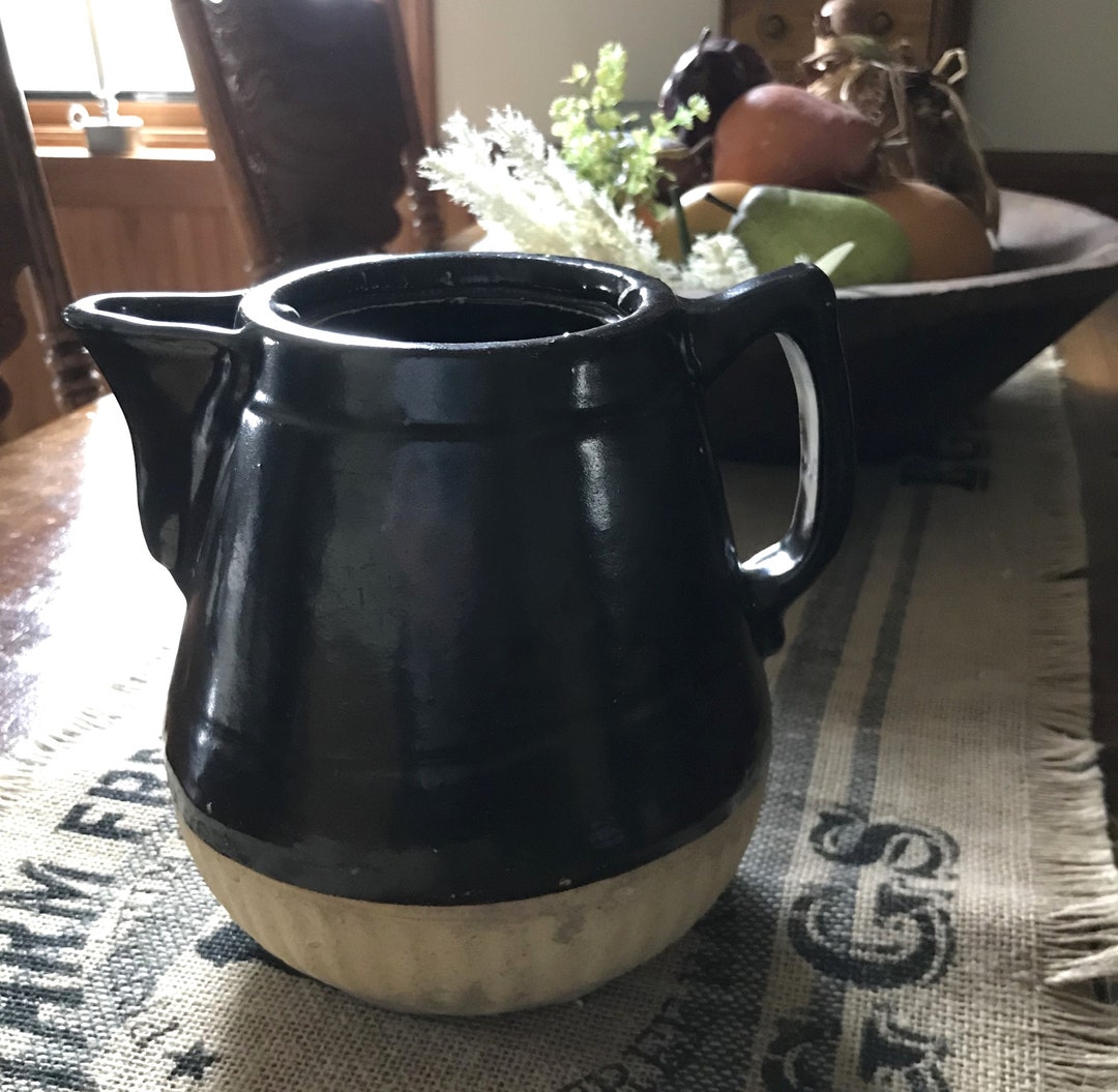 Antique Rare Crockery Pitcher, Civil War Era, Two Toned With Ribbed ...