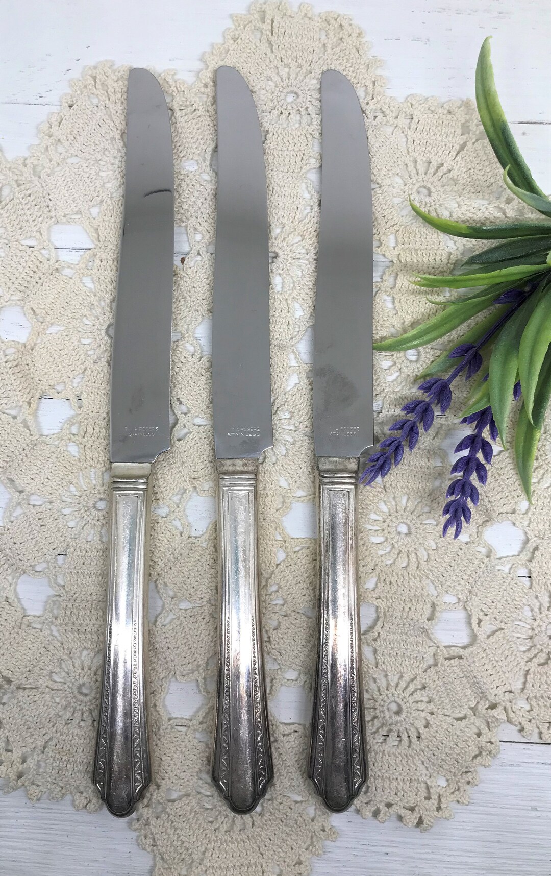 Antique Silver Plated 1932 3 Dinner Knives, WM Rodgers A1 Plus Oneida ...