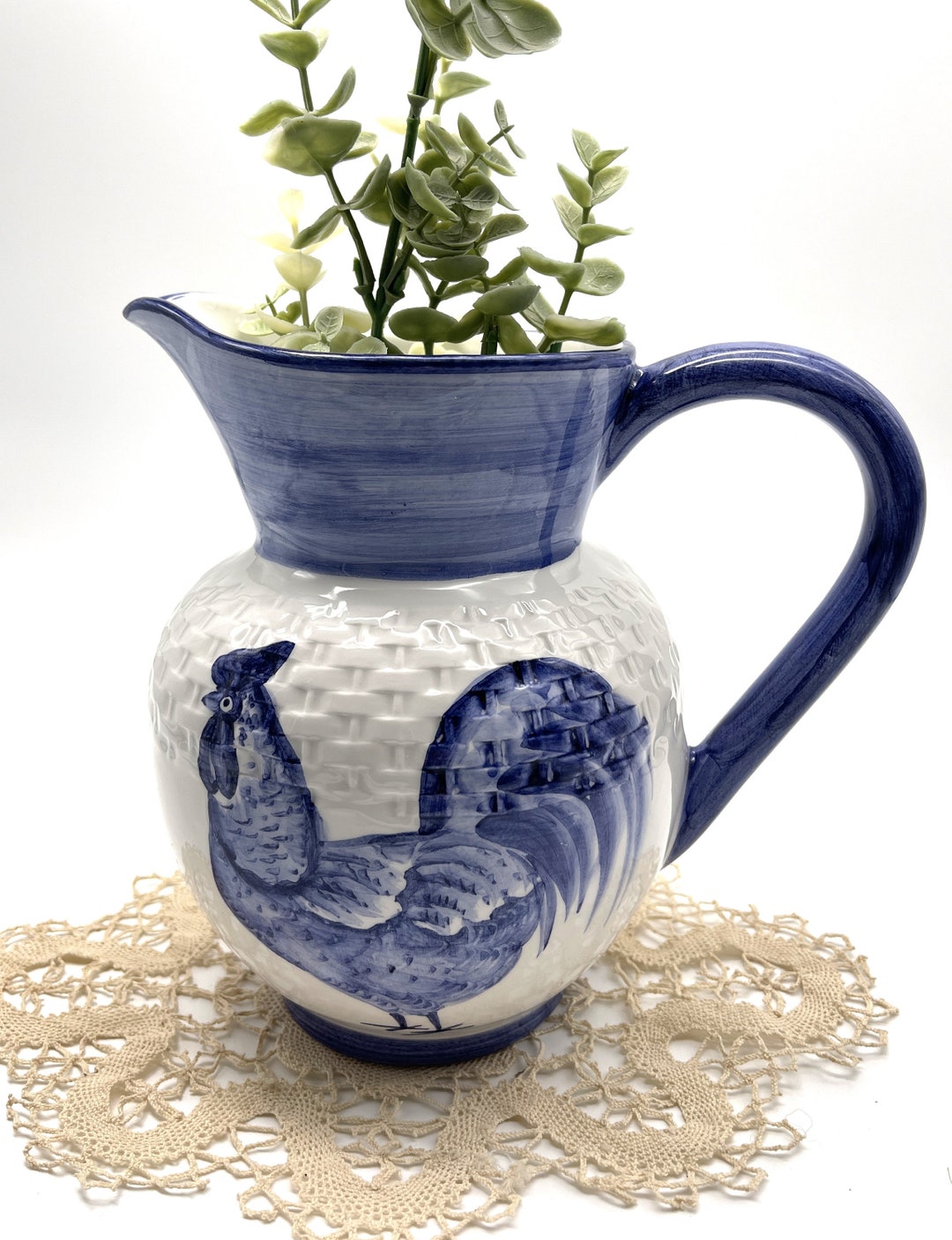 Vintage Chicken Rooster Pitcher, Hand Painted Made in Italy, Farmhouse ...