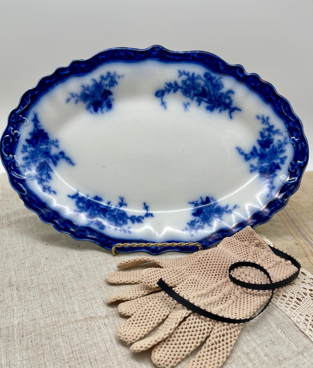 Antique Ironstone Platter Tray, Flow Blue, Touraine Stanley Pottery ...