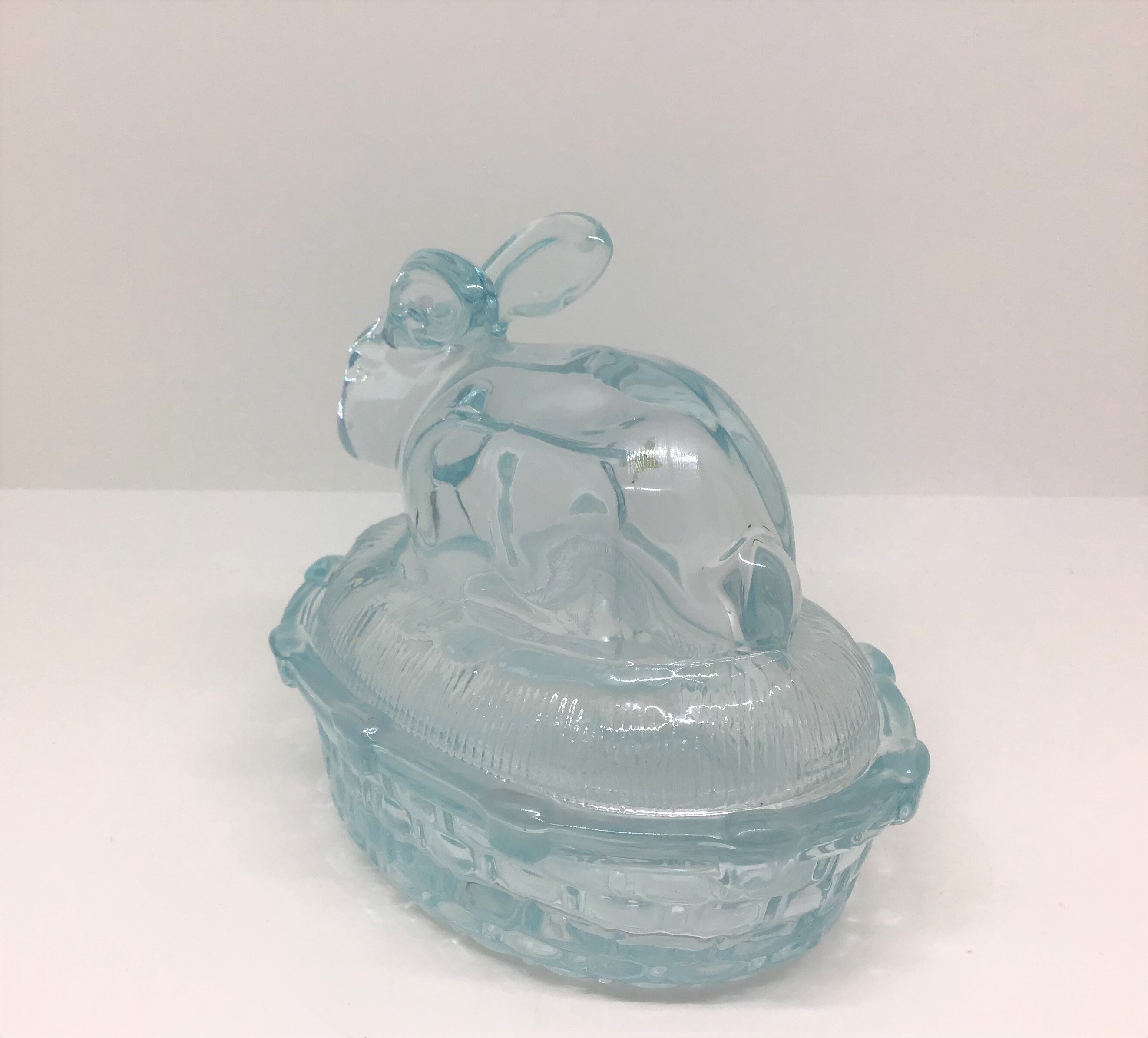 Blue Glass Bunny Rabbit Dish With Lid Bunny on a Nest Dish - Etsy