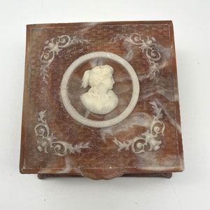 Rare Vintage Incolay Stone Jewelry Box With Cameo and Velvet Lining ...