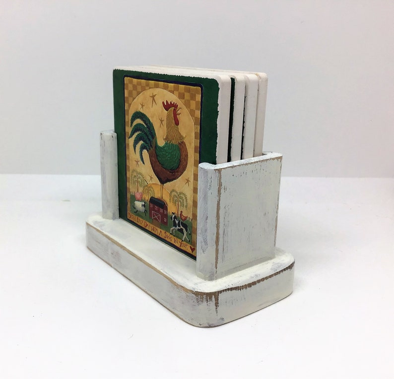 Rooster Ceramic Drink Coasters and Coaster Holder Set of 4 - Etsy