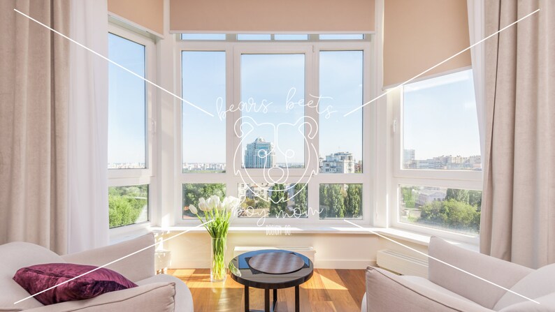 Virtual Meeting Background - City Windows With Tulips and Chairs for ...