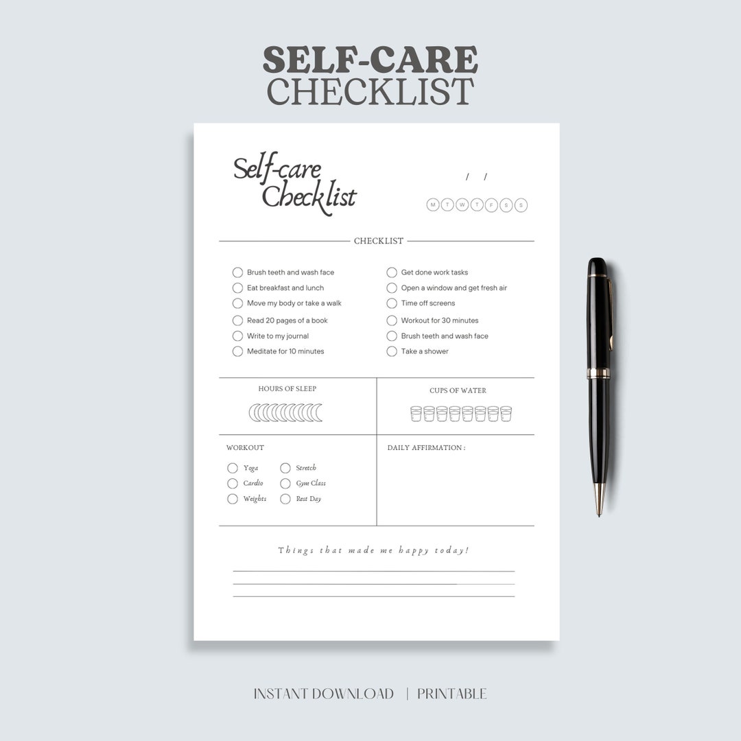 Self-care Check List | Self-care Planner, Daily Checklist, Habit ...