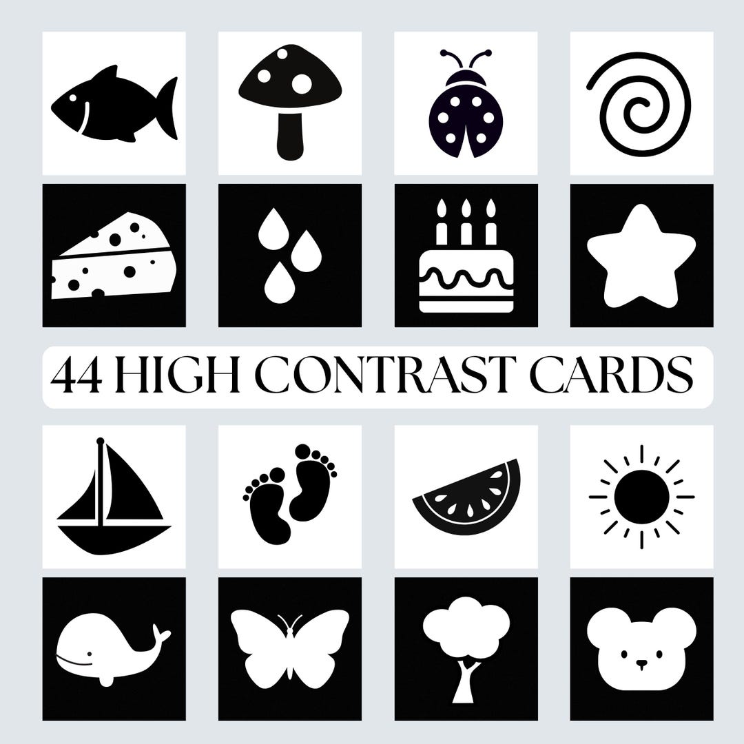 44 HIGH CONTRAST CARDS | Sensory Cards, Flash Cards, Infant Stimulation ...