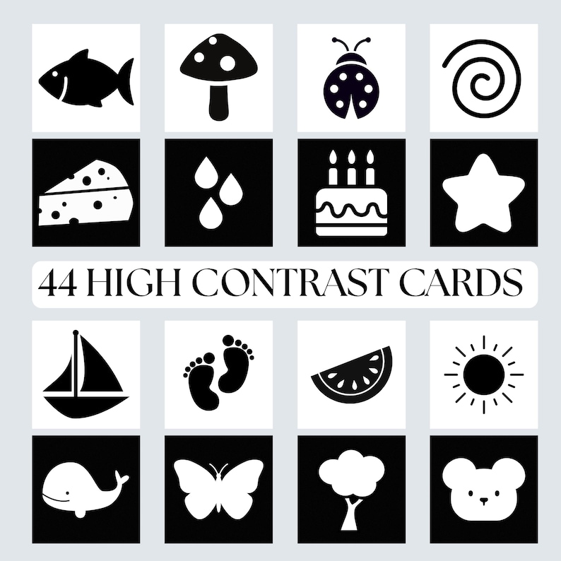 44 HIGH CONTRAST CARDS | Sensory Cards, Flash Cards, Infant Stimulation ...