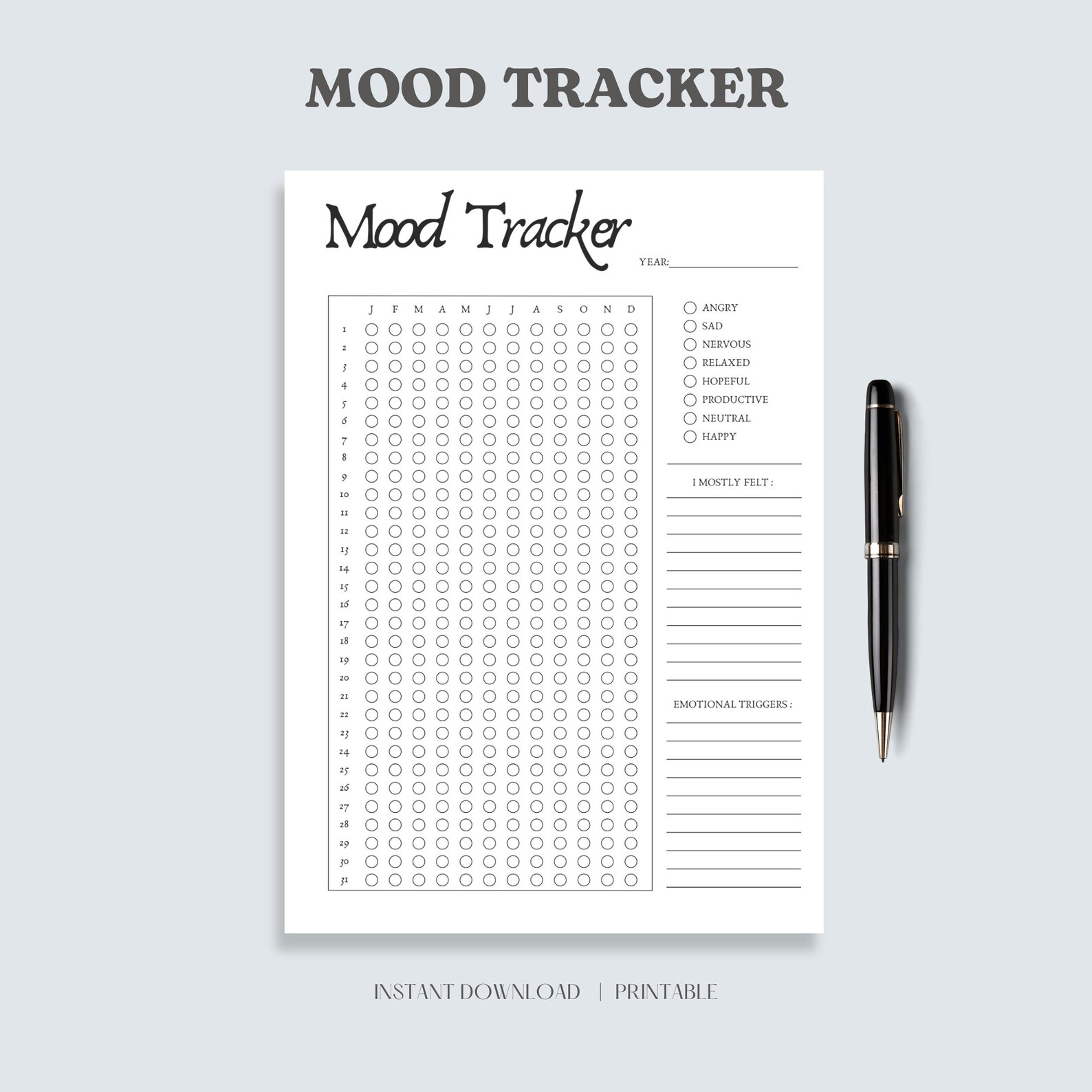Mood Tracker | Emotion Tracker, Habit Tracker, Emotions Template ...