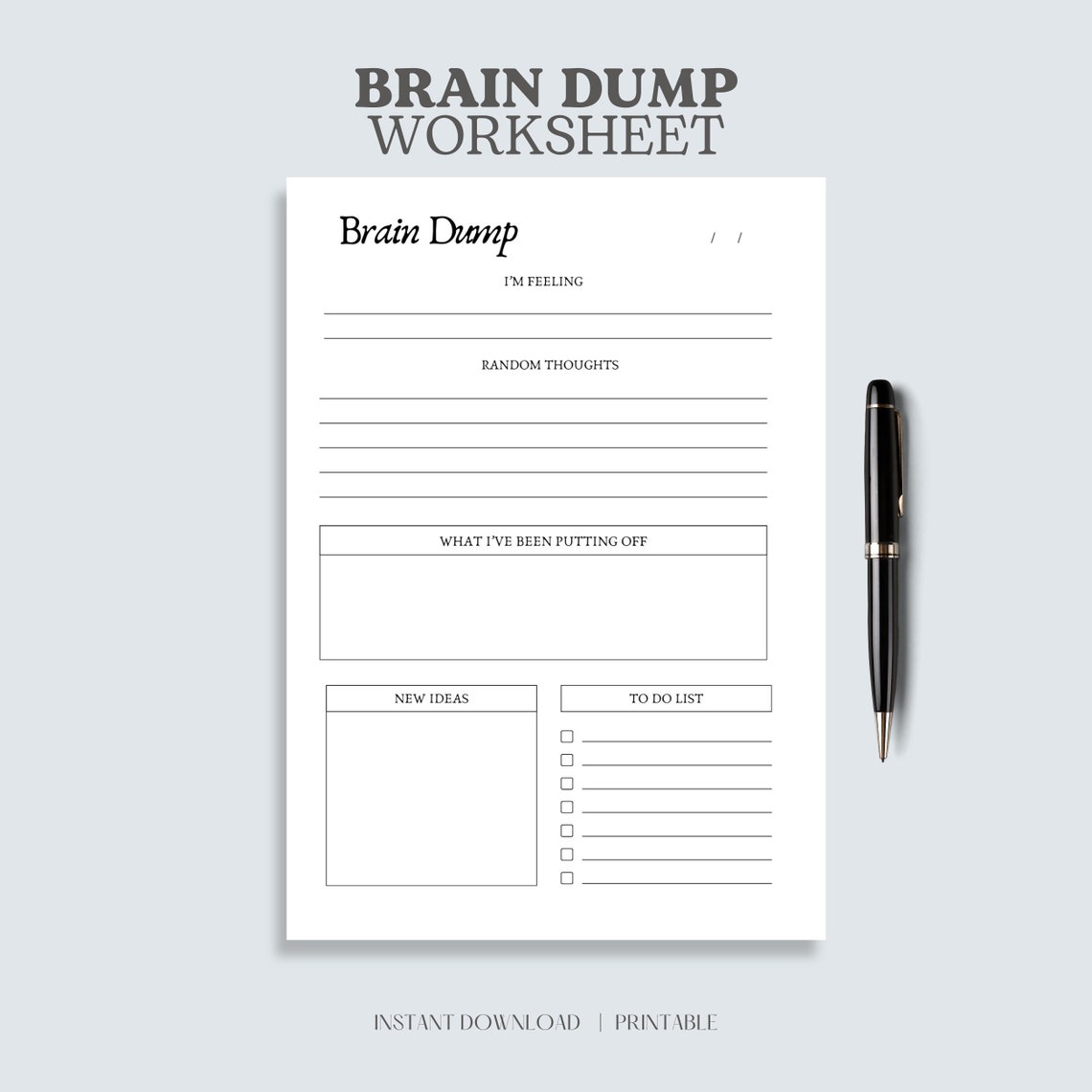 Brain Dump Template | Brainstorm Worksheet, Mind Declutter, Debrief ...