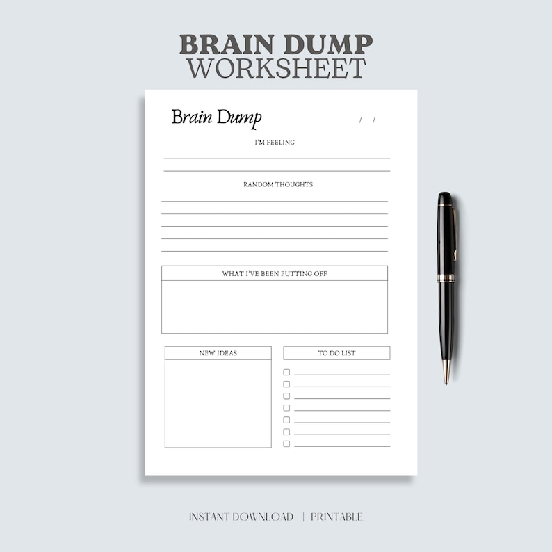 Brain Dump Template Brainstorm Worksheet, Mind Declutter, Debrief, Life ...