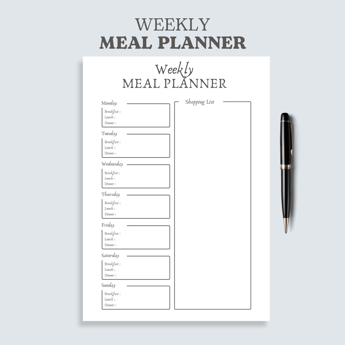 Weekly Meal Planner | 7 Day Menu Planner, Food Planner, Meal Prep ...