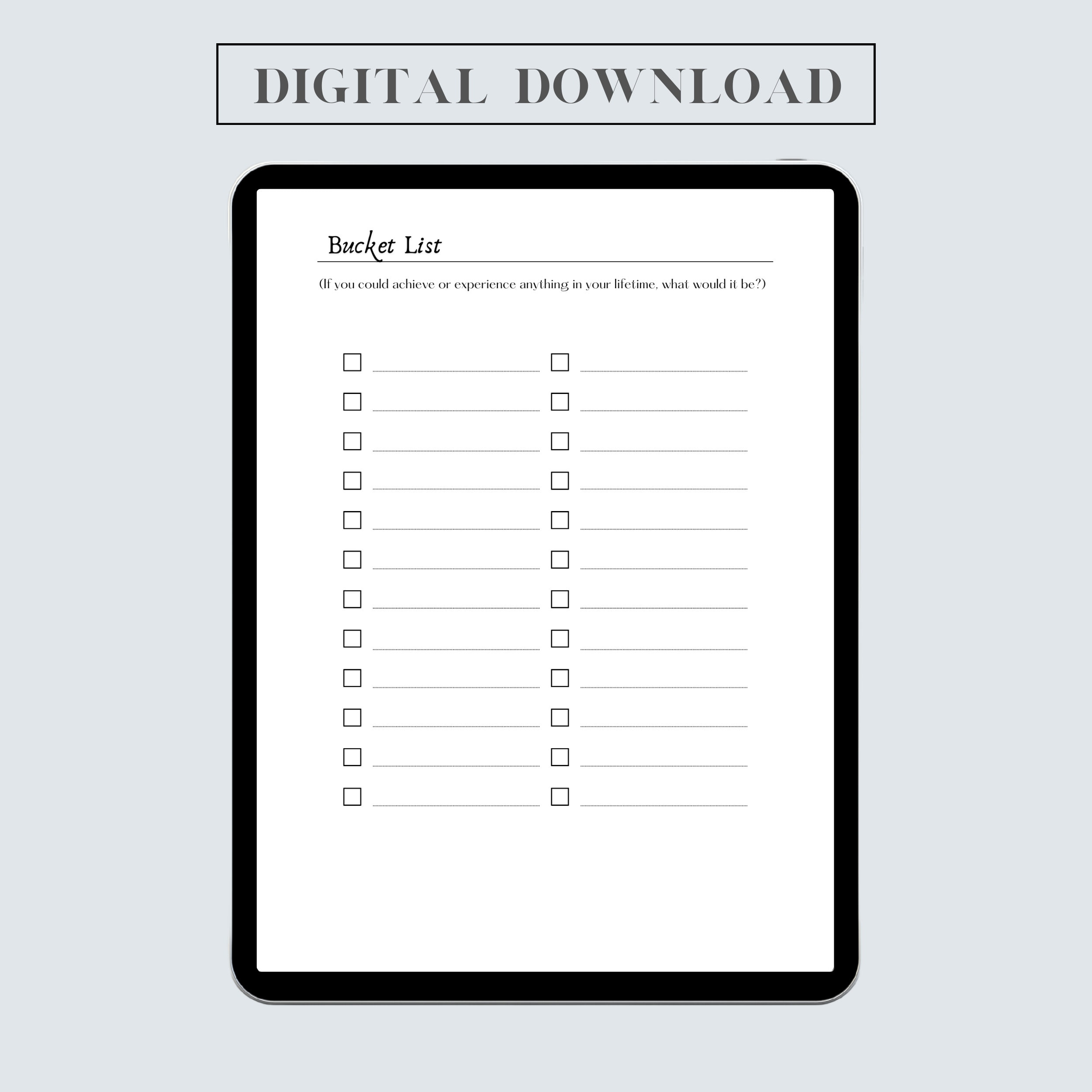 Bucket List Template | Life Goals, Check List, Printable Template, Wish ...