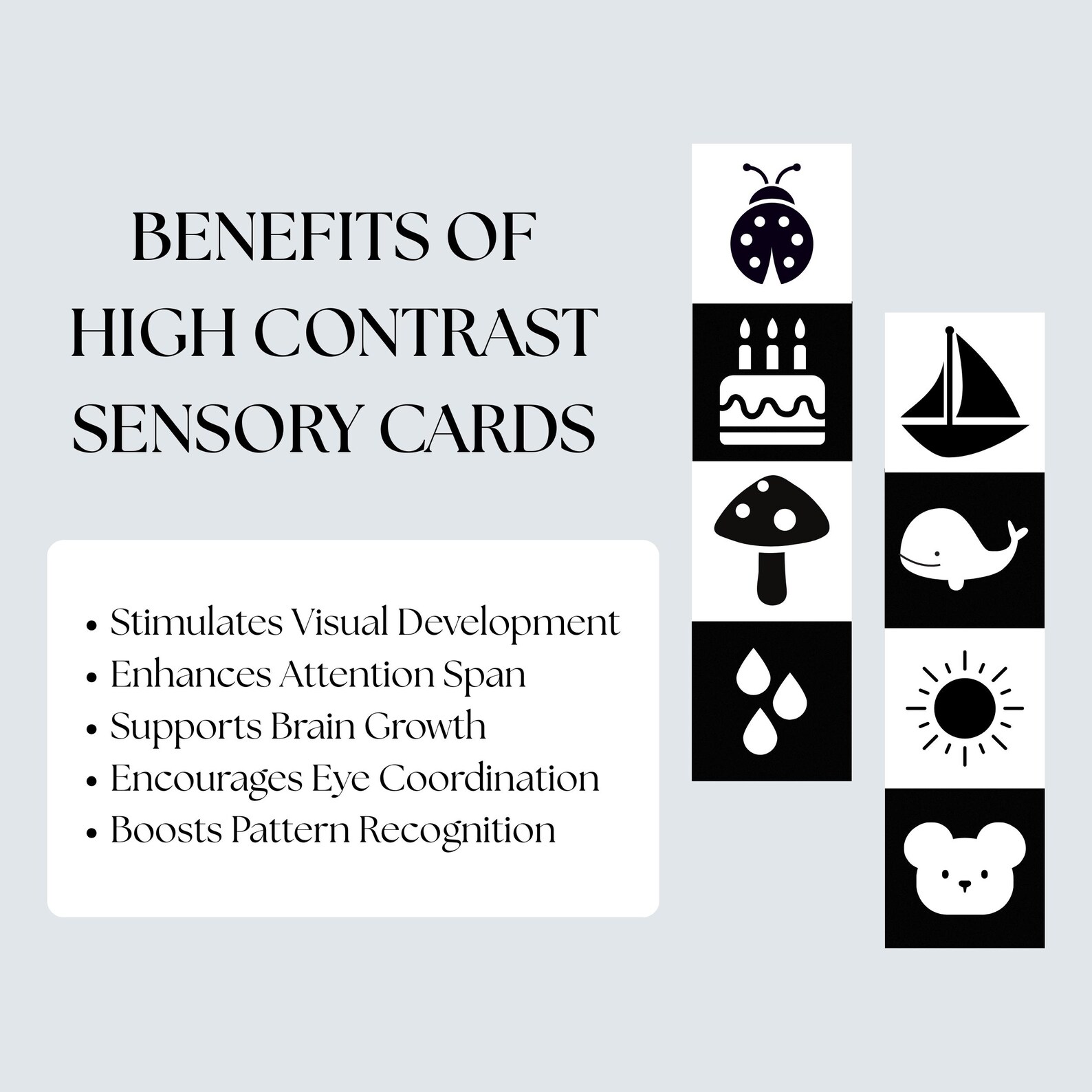 44 HIGH CONTRAST CARDS | Sensory Cards, Flash Cards, Infant Stimulation ...