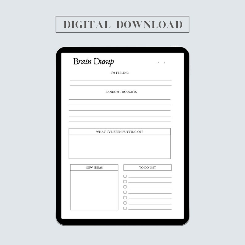 Brain Dump Template | Brainstorm Worksheet, Mind Declutter, Debrief, Life Planner, Organisation ...
