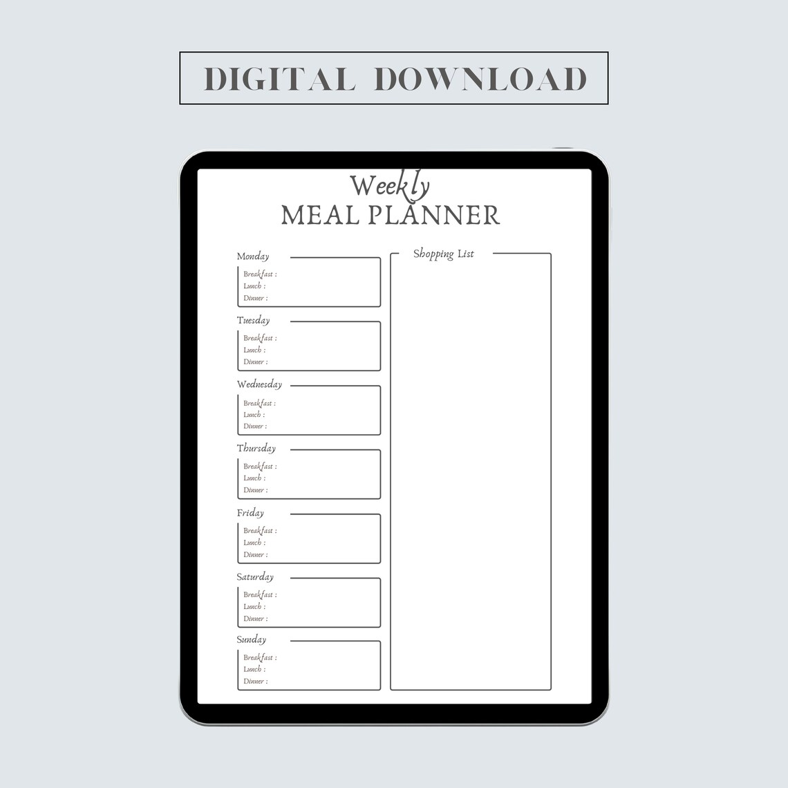 Weekly Meal Planner | 7 Day Menu Planner, Food Planner, Meal Prep ...